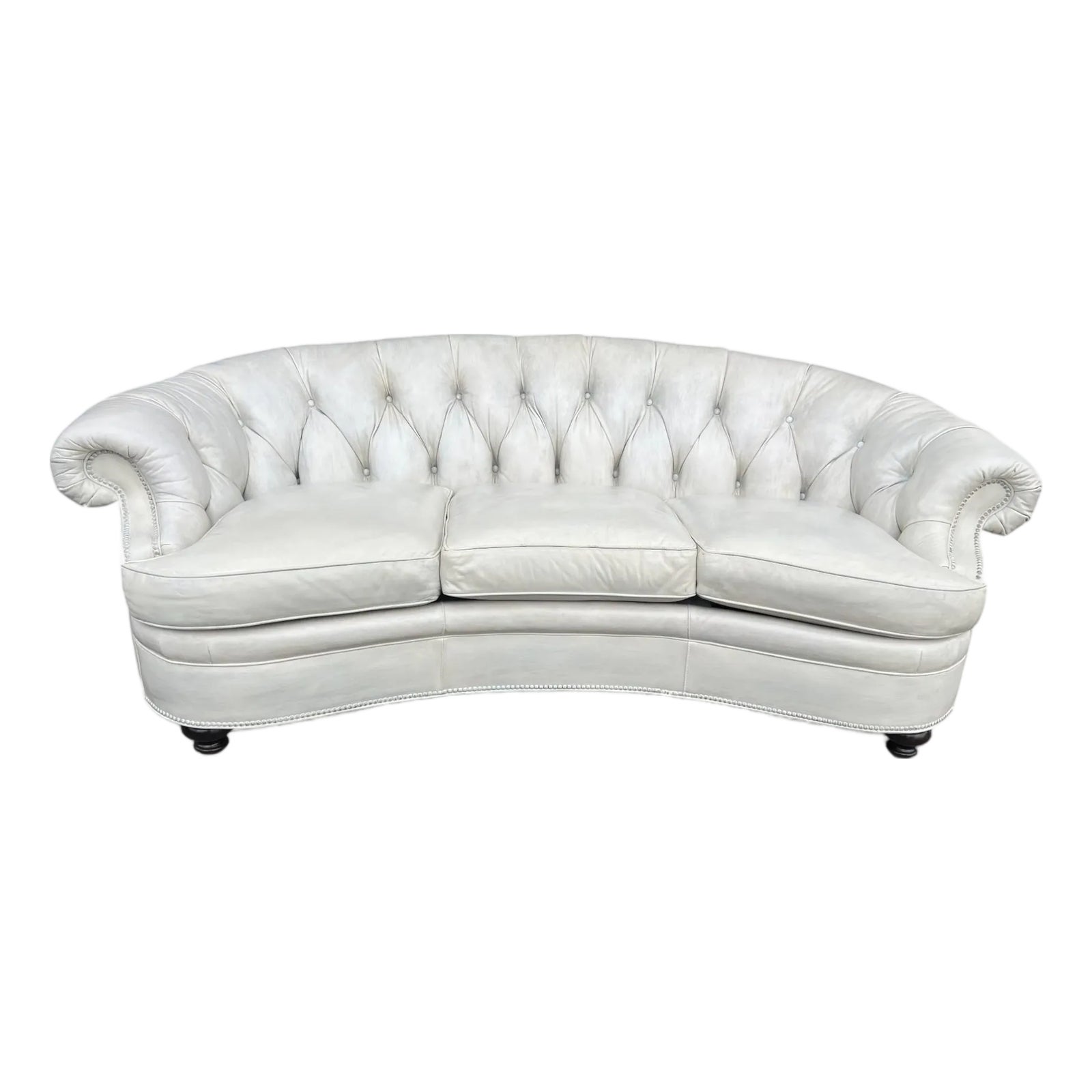 Restored 1960s Hancock & Moore Ivory Leather Tufted Sofa – Curved Frame ...