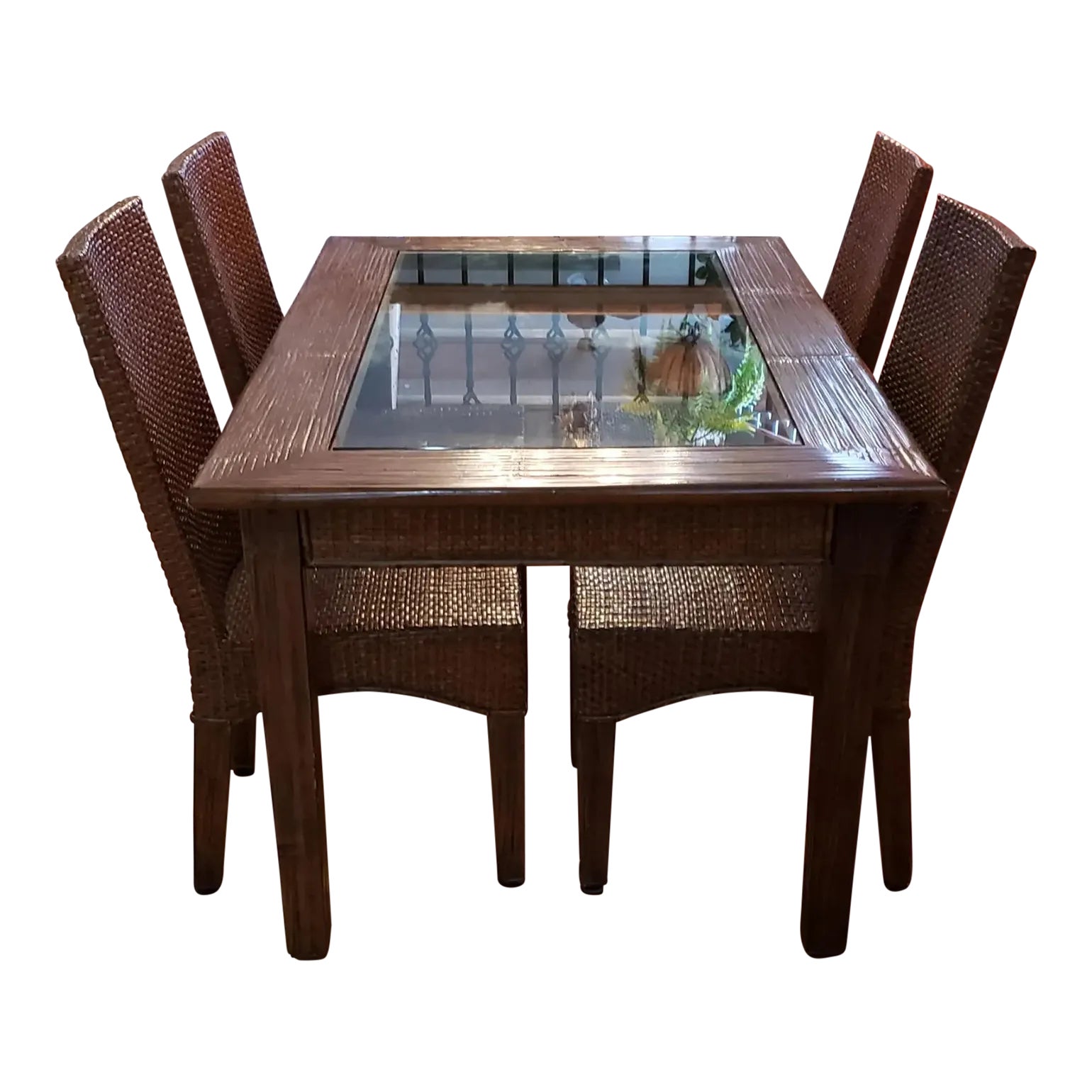 Vintage 1980s Rustic Table With 4 Matching Hi Back Chairs - Set of 5 ...