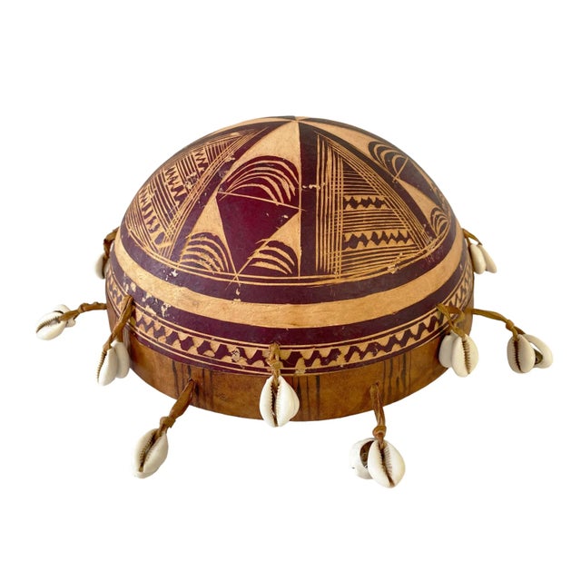 African Vintage Gourd Rattle Cowrie Shells Musical Burkina Faso | Chairish