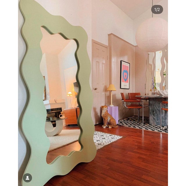 Handmade Wavy Floor Mirror | Chairish