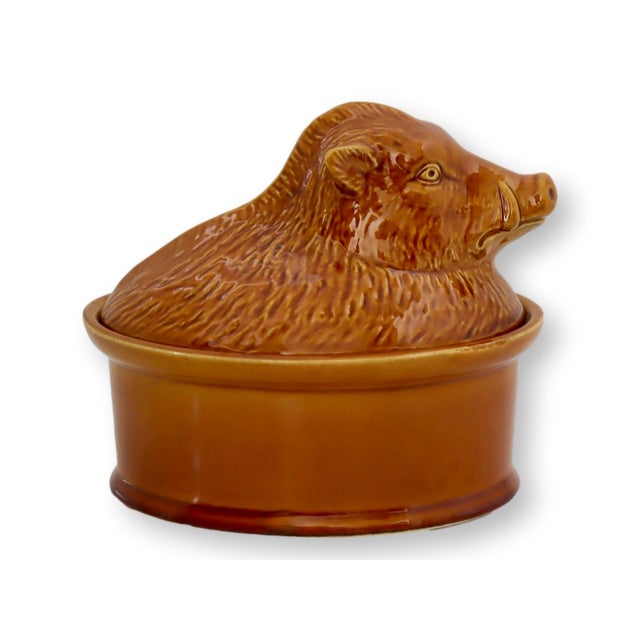 Midcentury French Majolica Boar Pâté Pot | Chairish