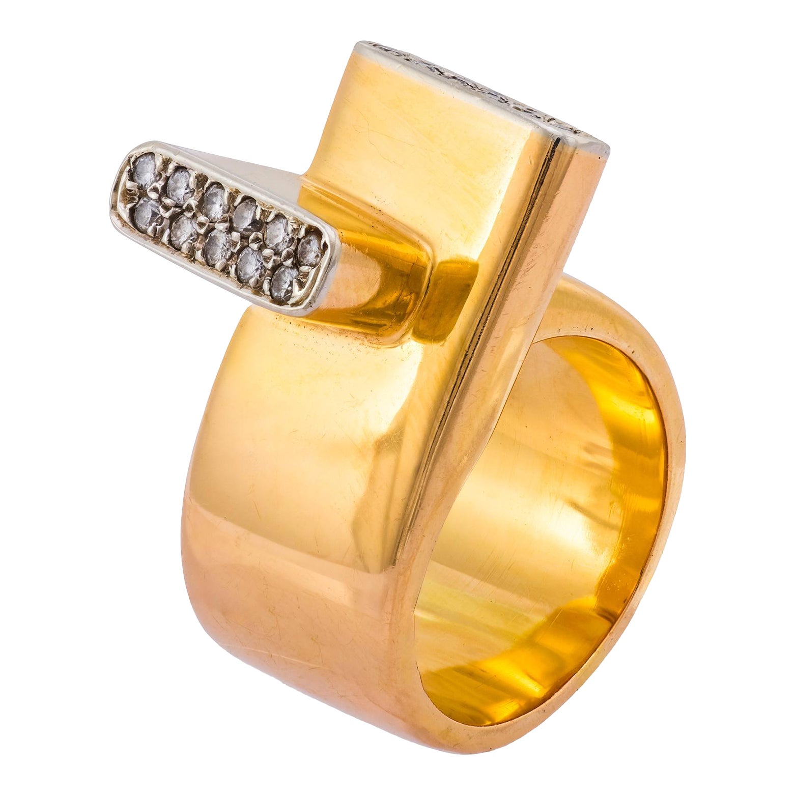 Vintage Italian Diamond 18k Yellow Gold Cocktail Ring, Size 8.25 | Chairish
