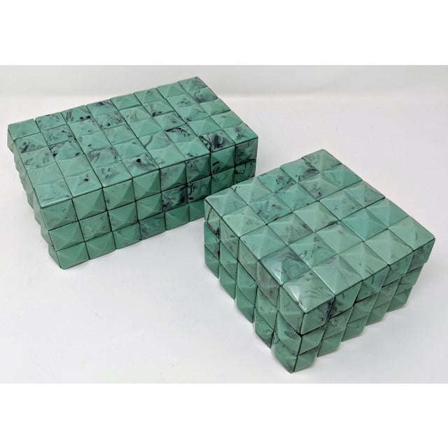 Cubism Geometric Style Turquoise Resin Covered Square Box | Chairish