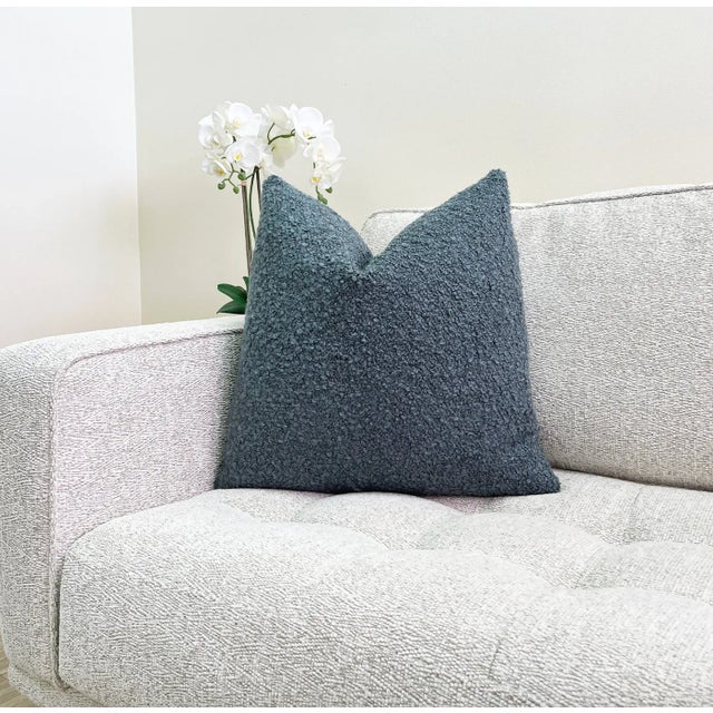 Steel Blue Boucle Throw Pillow With Feather Down Insert | Chairish