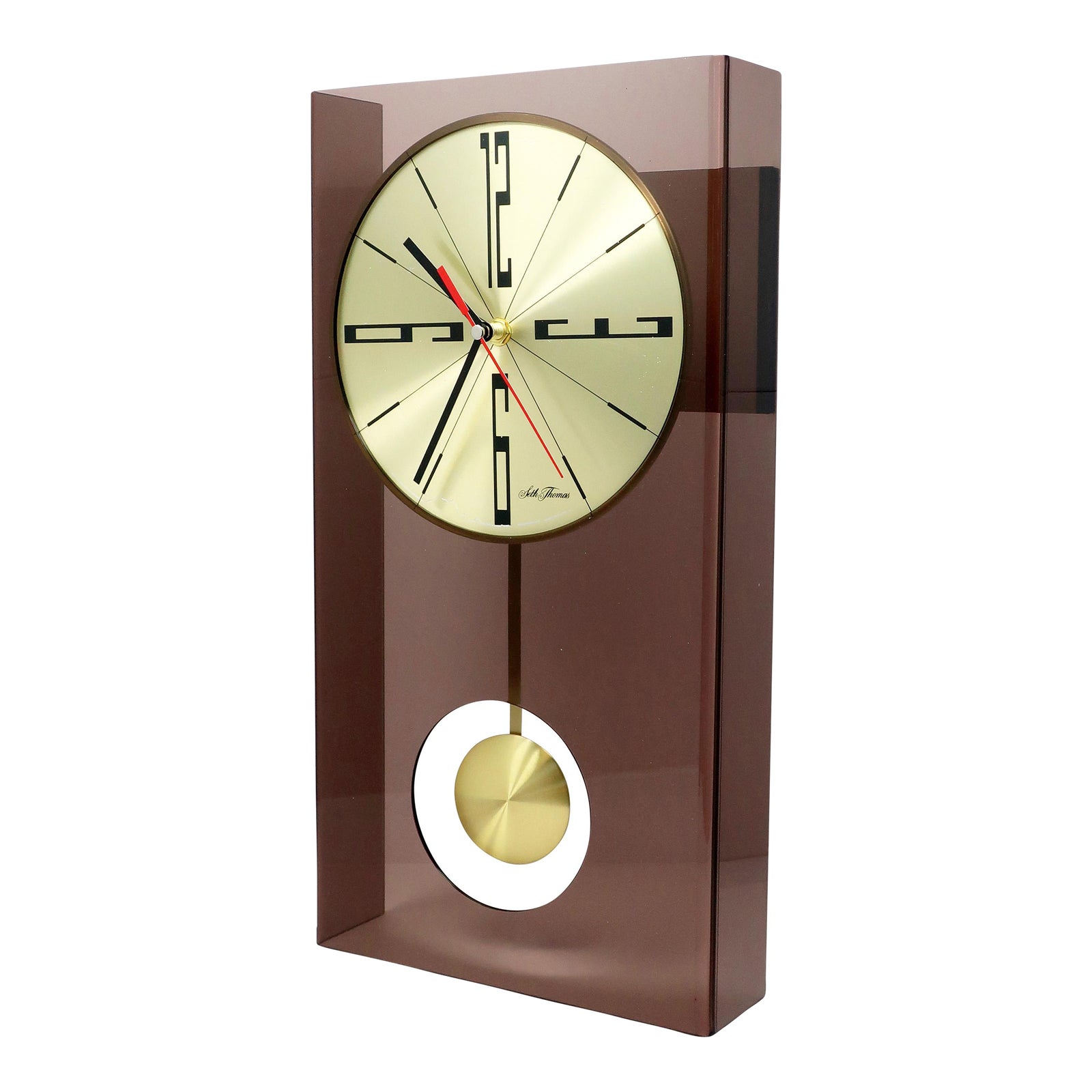 Vintage Smoked Lucite Vision Pendulum Wall Clock by Seth Thomas | Chairish
