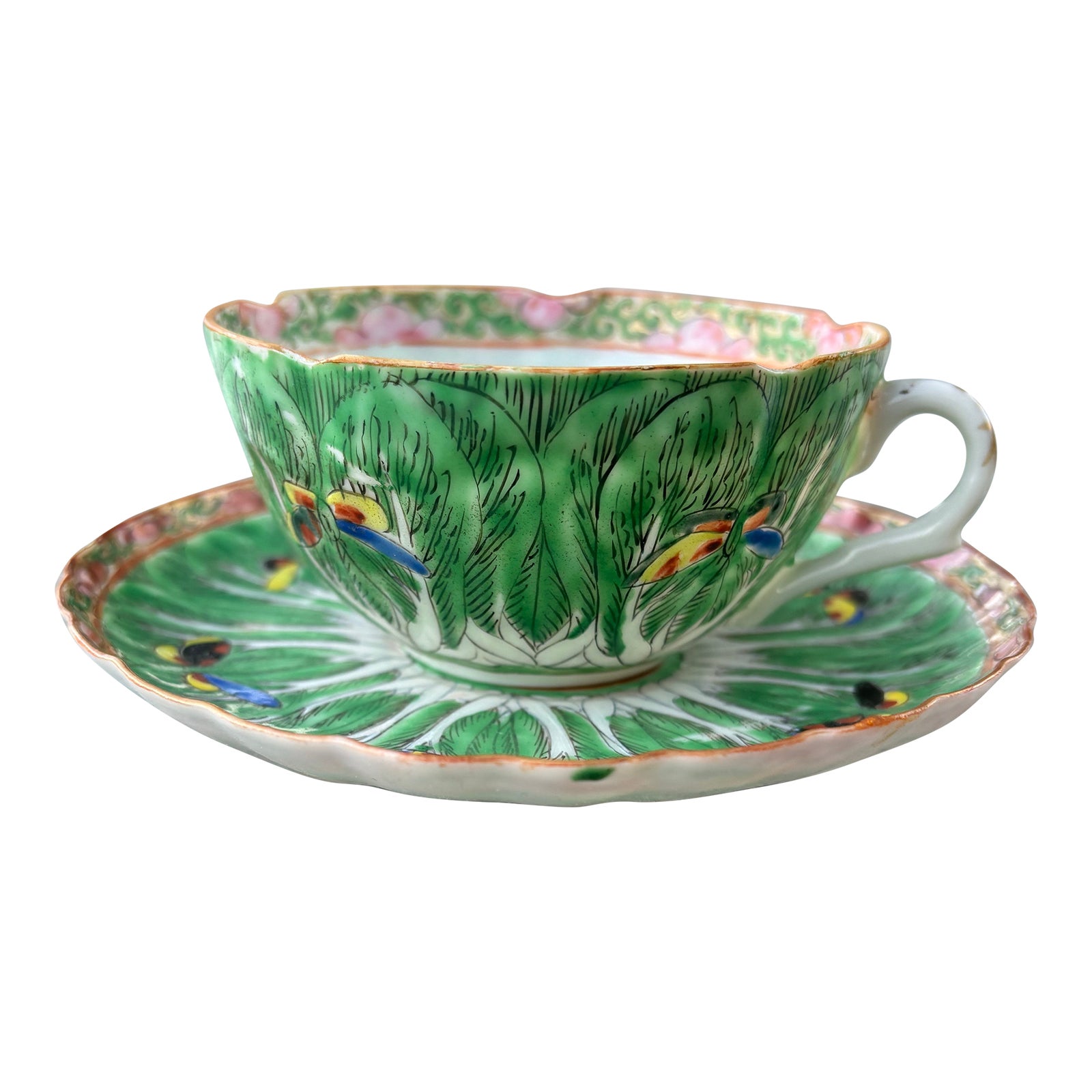 Circa 1850-1890 Chinese Export Bok Choy Tea Cup and Saucer | Chairish