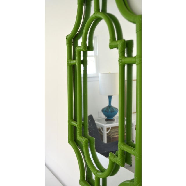 Hollywood Regency Green Lacquered Bamboo Wall Mirror | Chairish