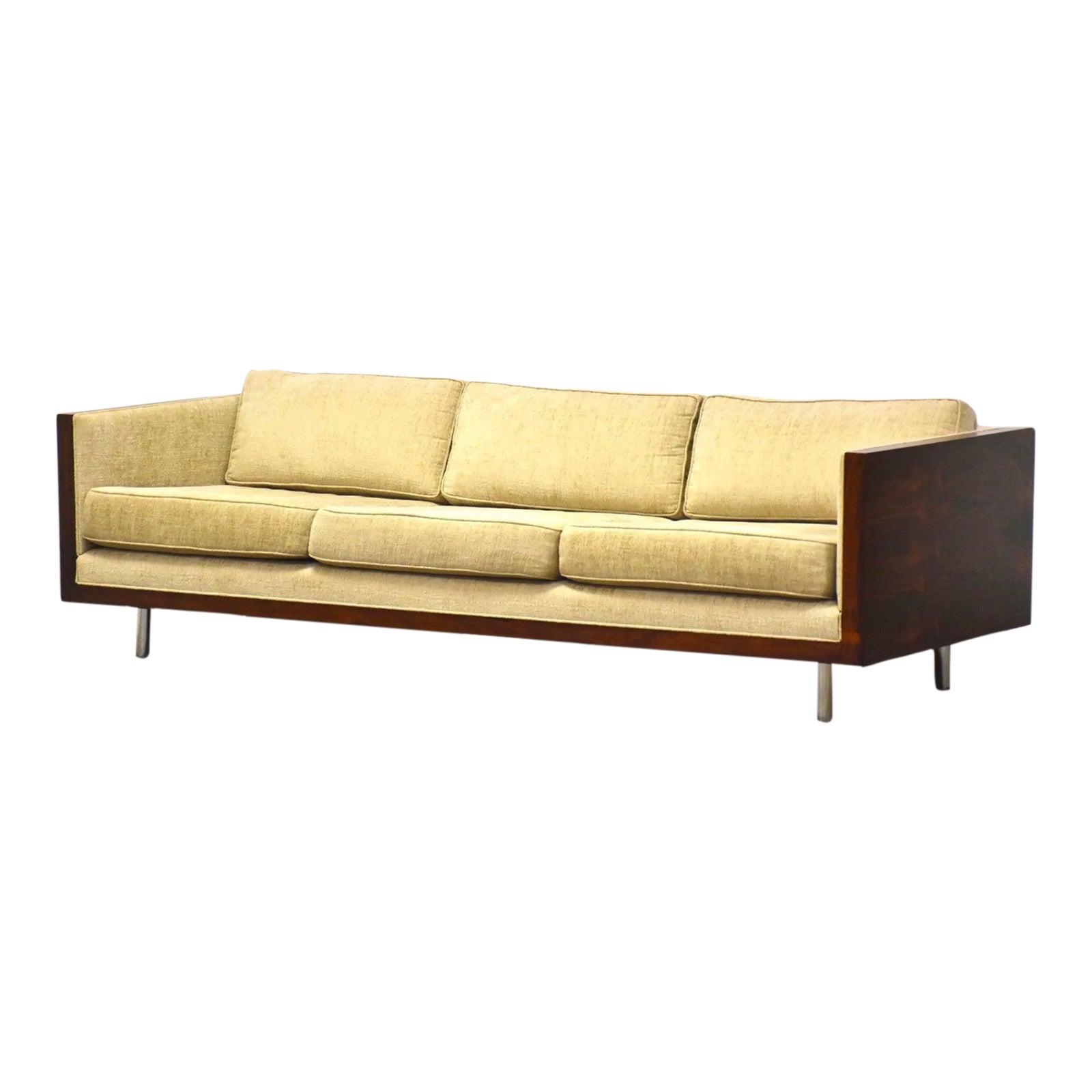 Milo Baughman Style Rosewood and Chrome Sofa | Chairish