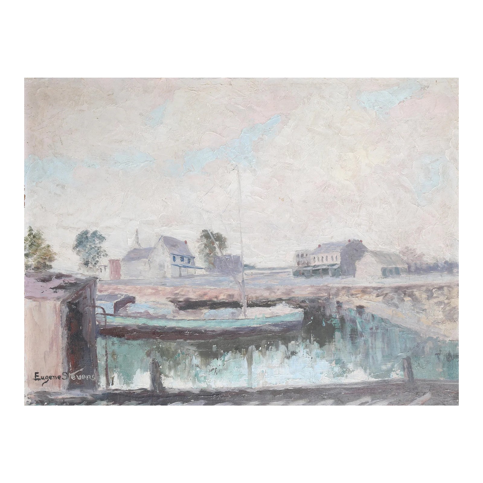 Eugene Stevens, Boat Dock, Oil Painting | Chairish