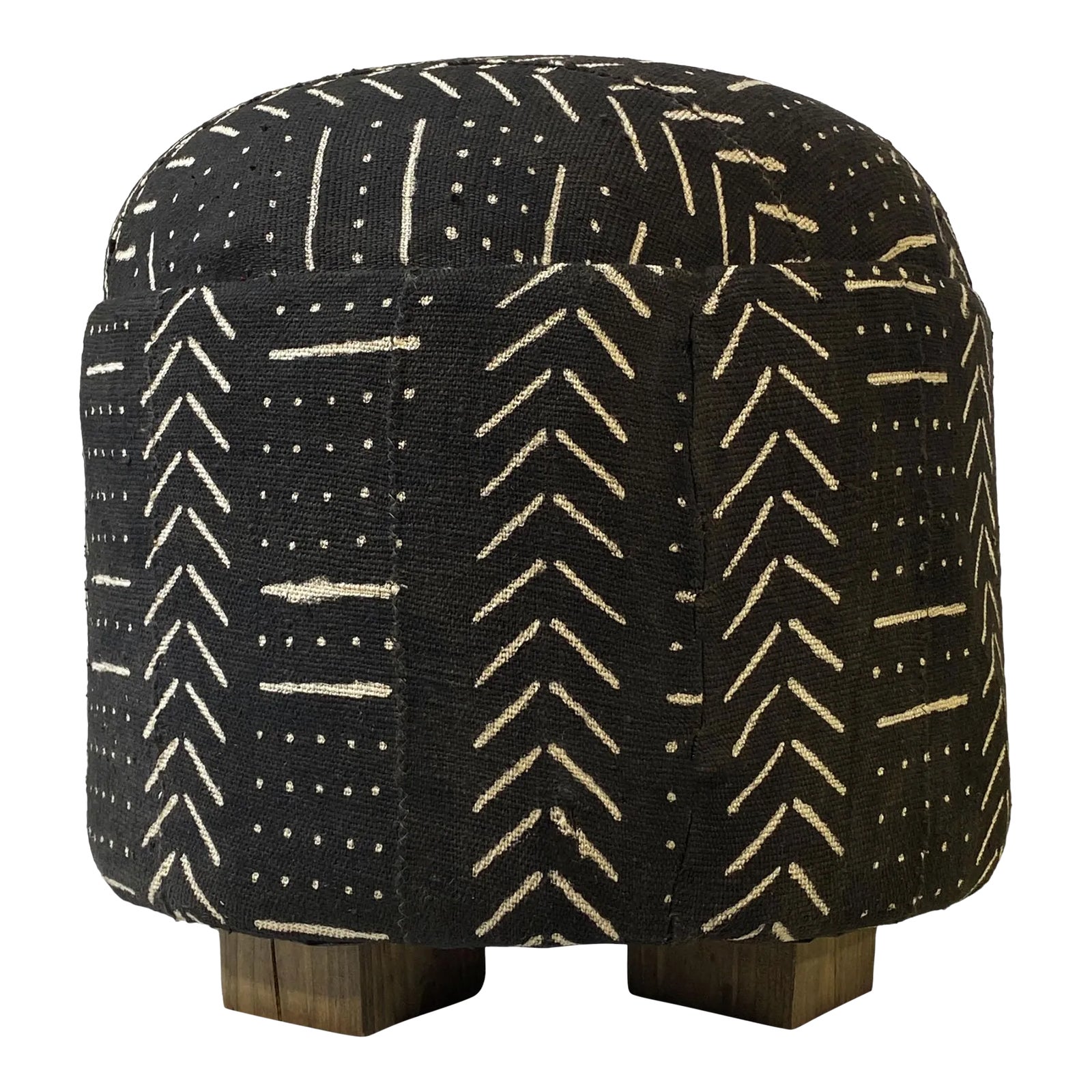 Custom Made African Black &White Vintage Malian Mud Cloth Ottoman 17" H ...