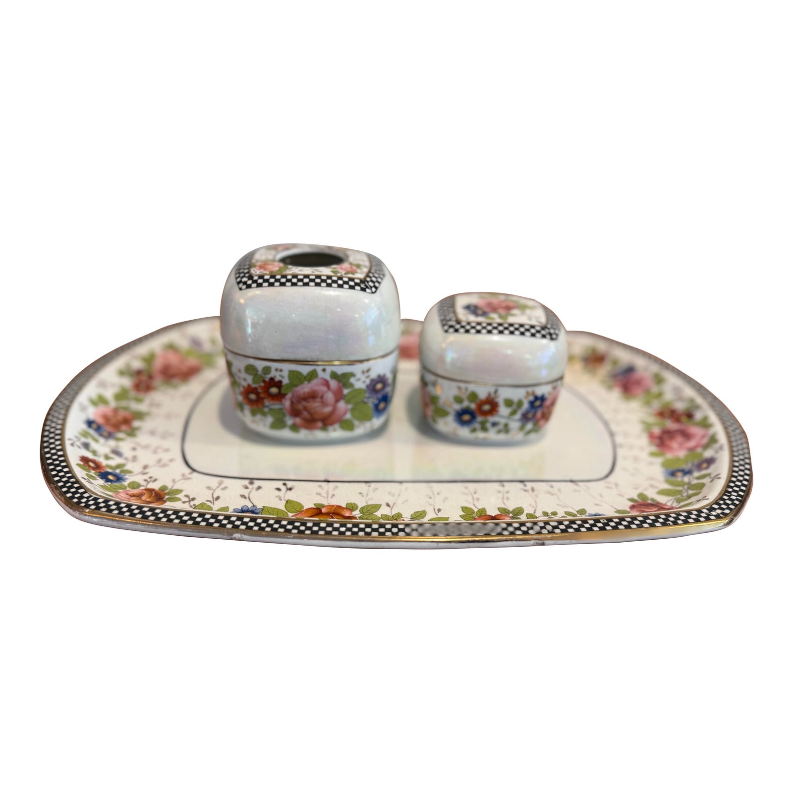 Vintage Parrot & Co Porcelain 3 Pc Dresser Set | Chairish