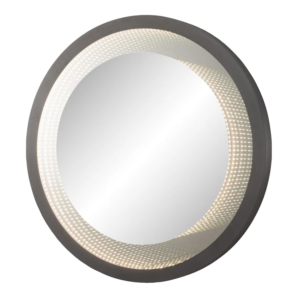 Starfall Vanishing Infinity Led Round Wall Mirror in Gunmetal | Chairish