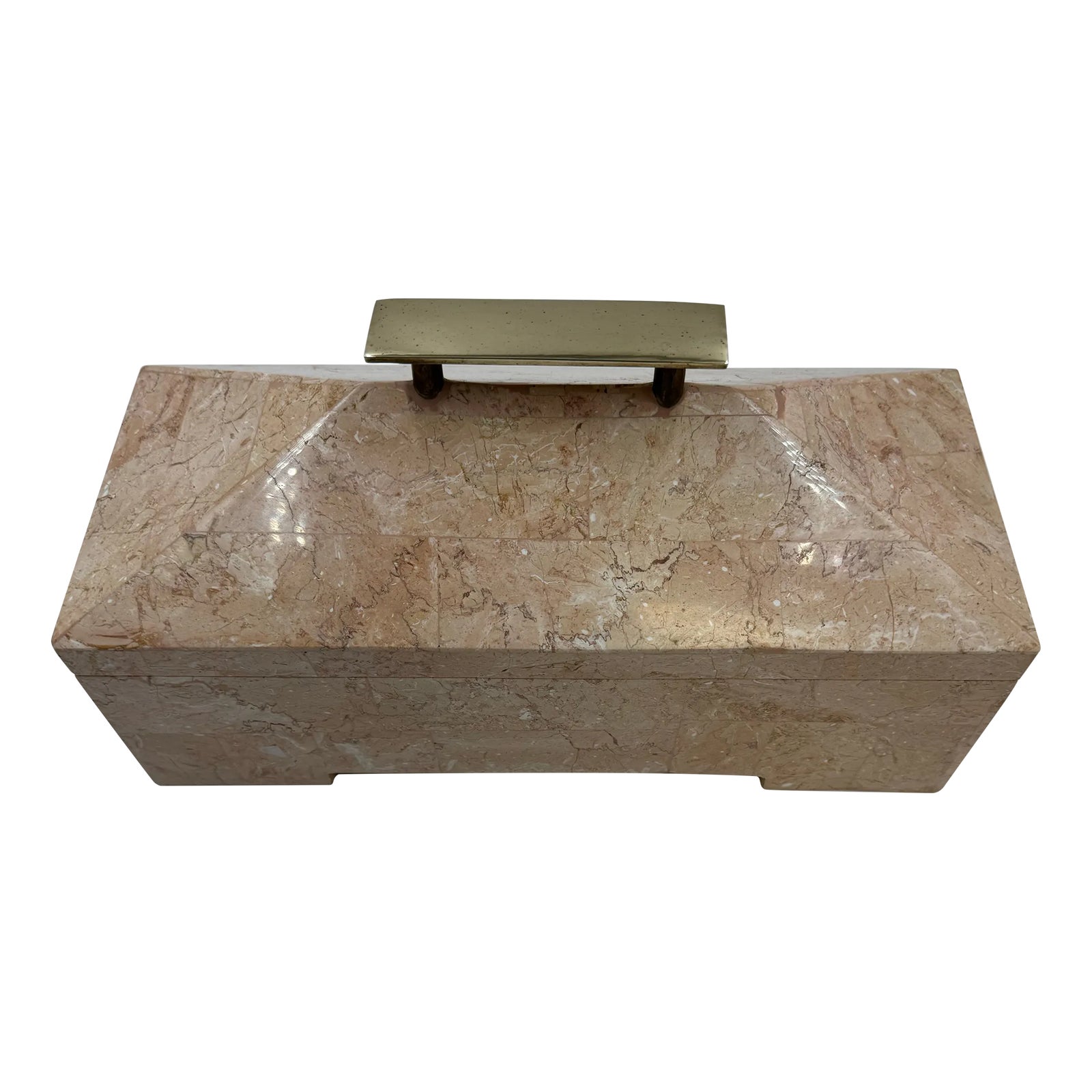 Vintage Tessellated Stone Box With Brass Handle | Chairish