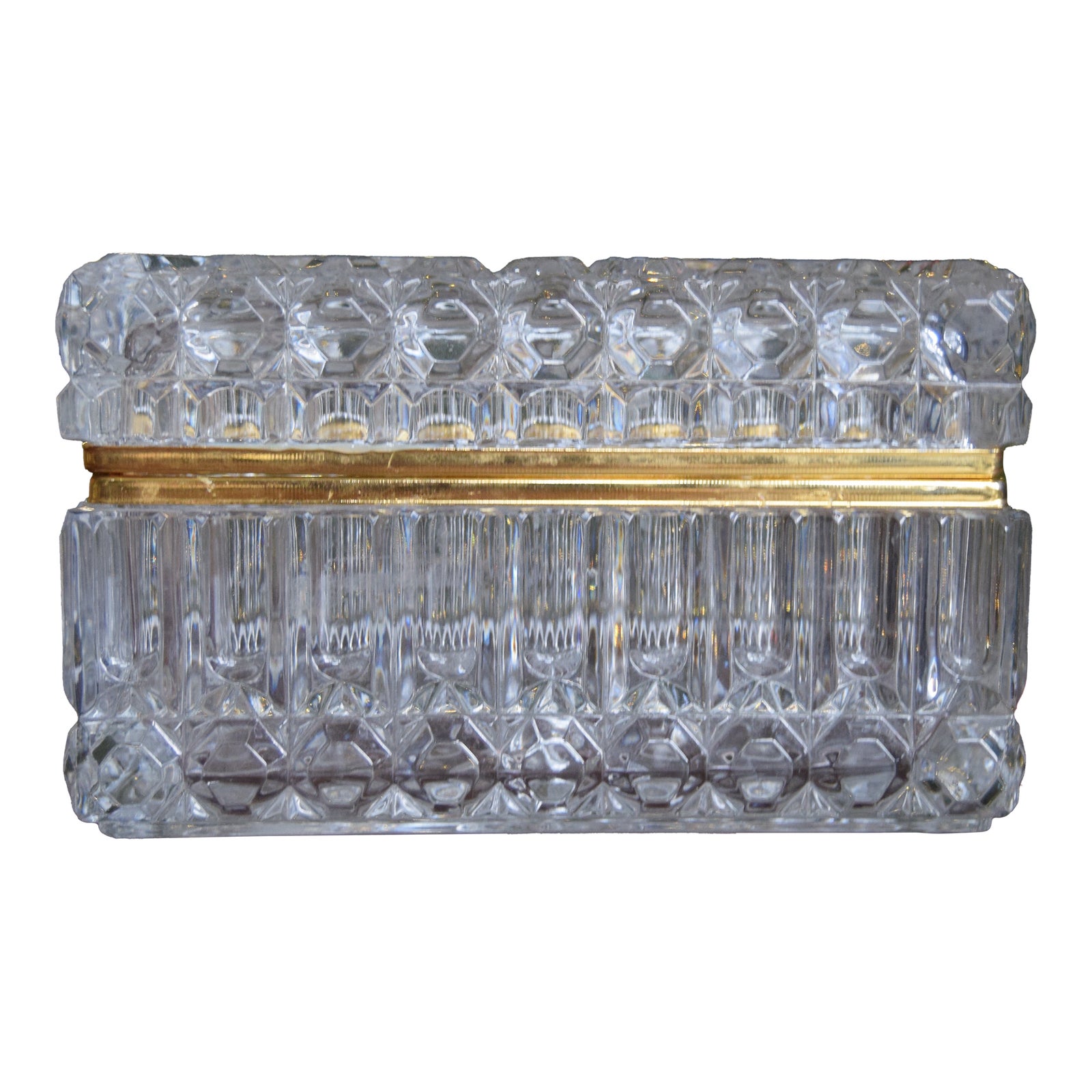 19th Century Cut Crystal Casket With Gilt Brass Band | Chairish