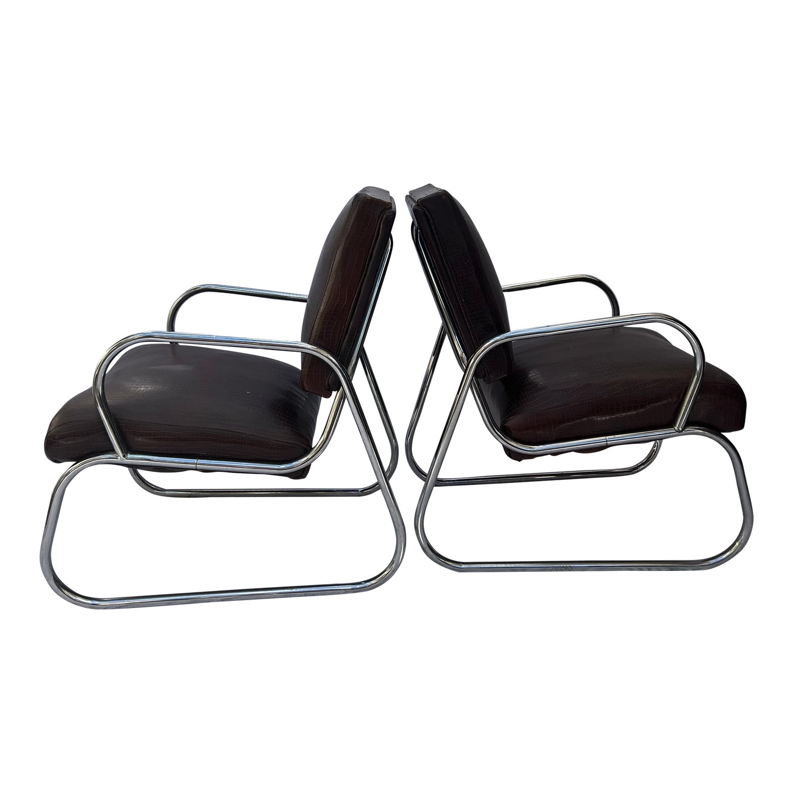 Early 20th Century Art Deco Tubular Metal and Croco Pressed Leather ...