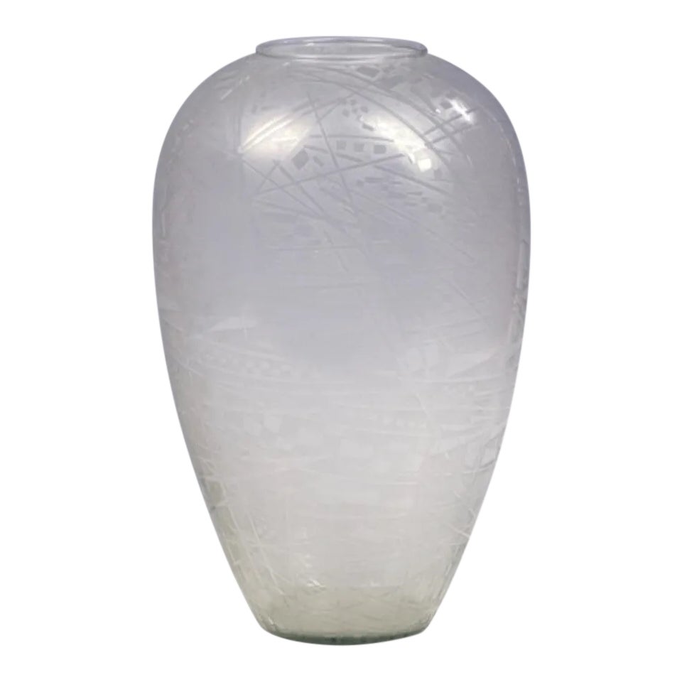 Angelo Rinaldi Acid Etched Geometrical Pattern Glass Vase | Chairish