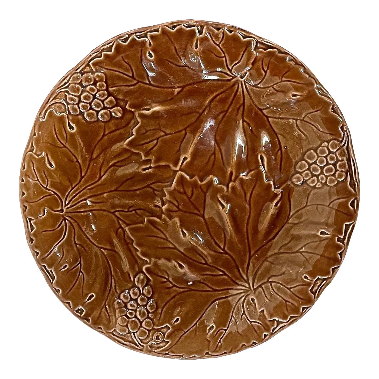 Vintage German Majolica Grape & Leaf Plate | Chairish