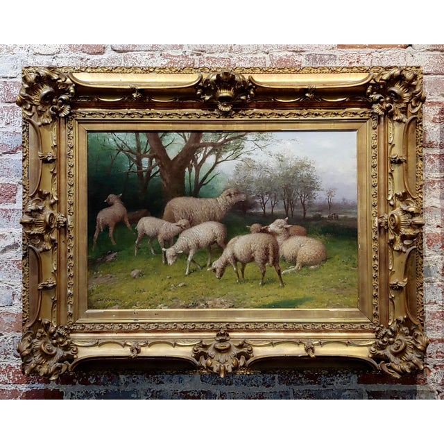 George Riecke -19th Century Pastoral Landscape W/ Flock of Sheep-Oil ...