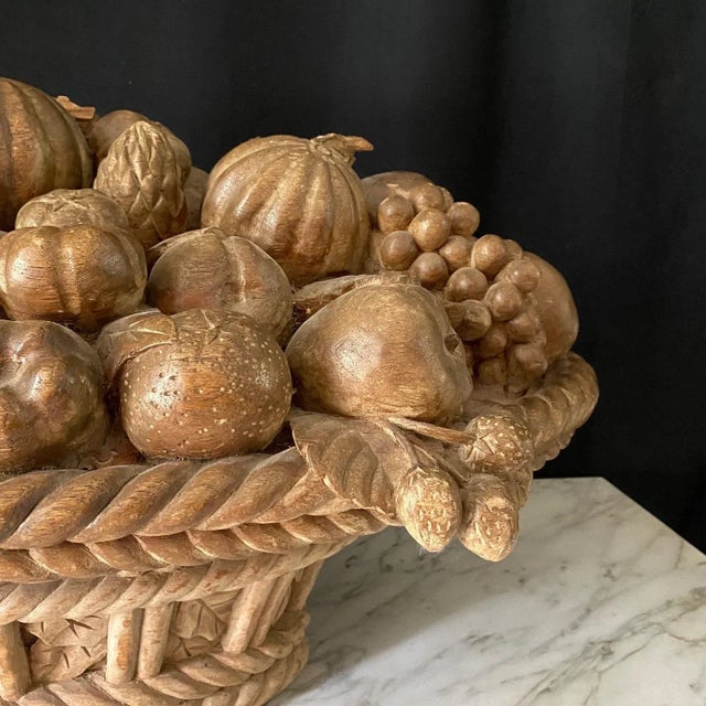French Natural Carved Wood Centerpiece Fruit Cornucopia | Chairish