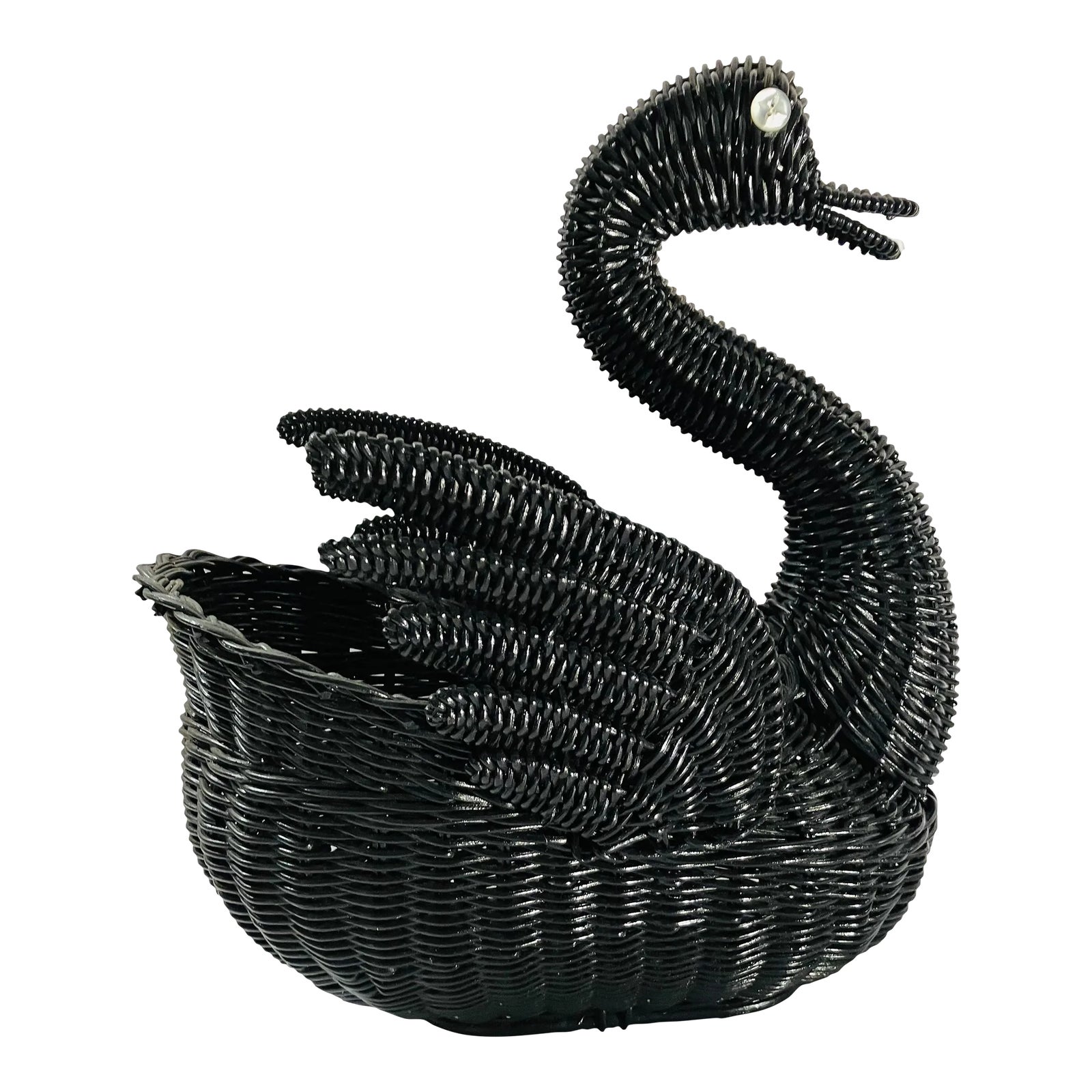 Mid 20th Century Black Wicker Swan | Chairish