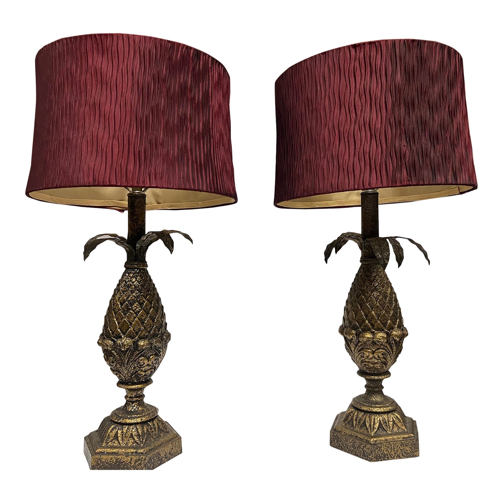1970s Hollywood Regency Resin and Metal Pineapple Lamps - A Pair ...