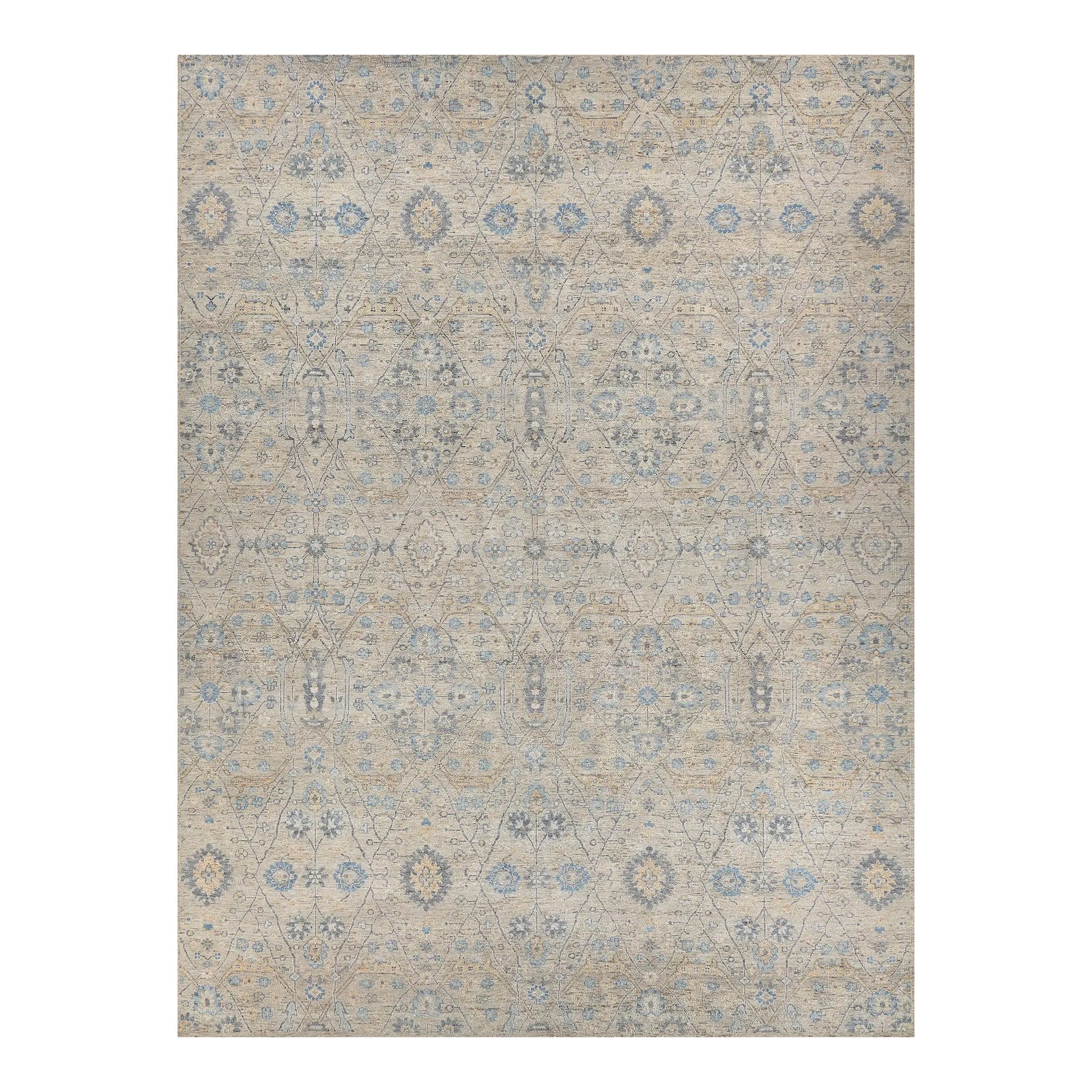 Exquisite Rugs Harper Hand-Knotted New Zealand Wool Beige/Light Blue ...