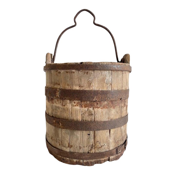 Late 20th Century Cypress Wood Garden Buckets With Handle | Chairish