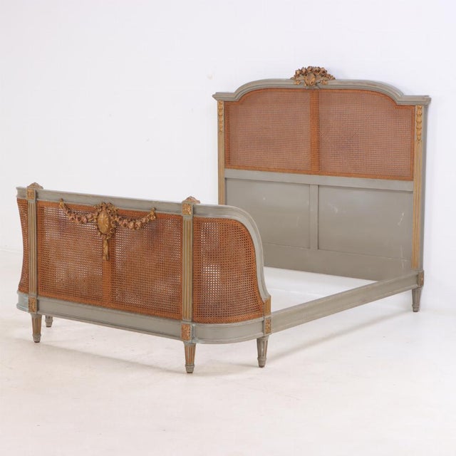 A French Louis XVI Style Carved, Painted and Giltwood Full Size Bed C ...
