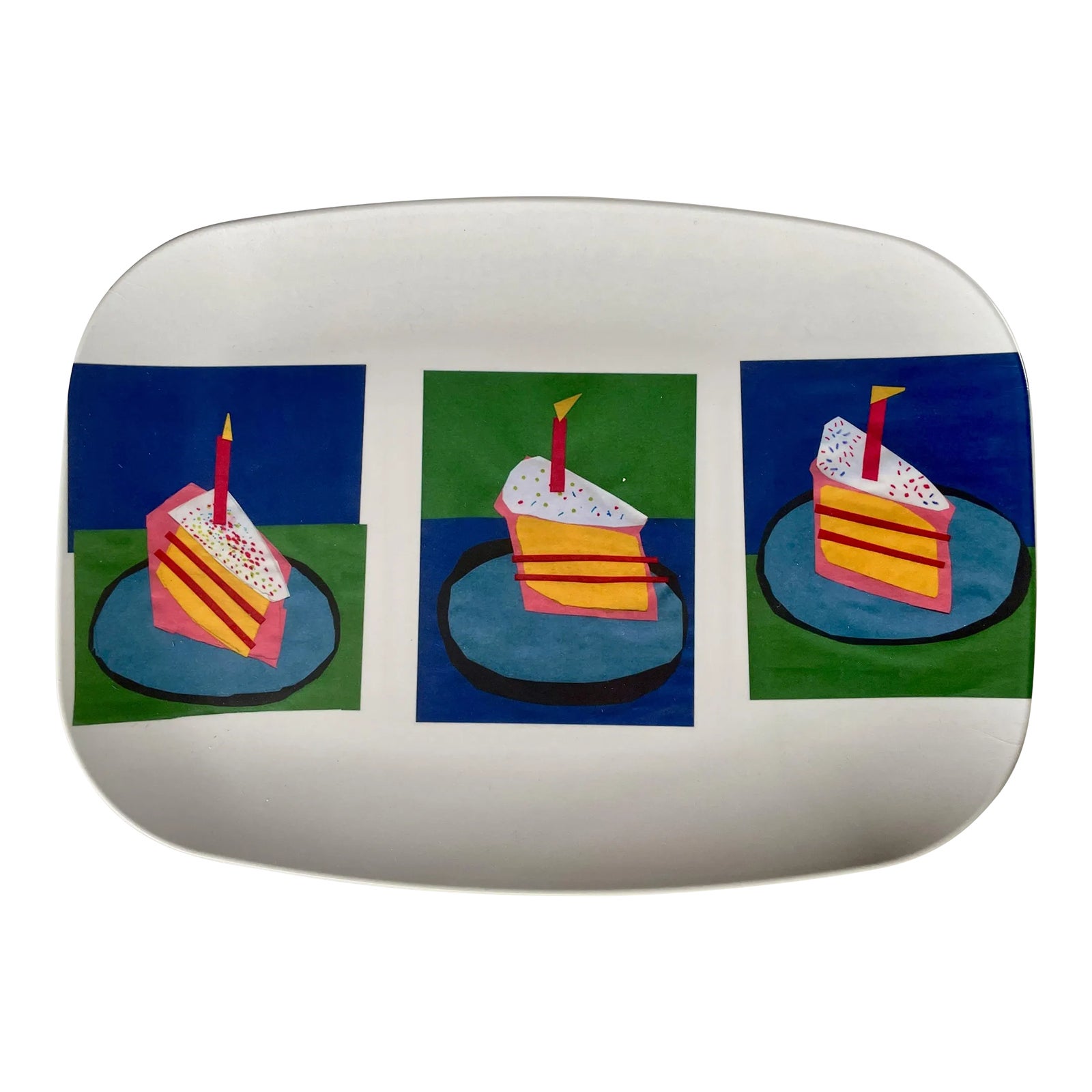 “Slices” Birthday Cake Triptych Melamine Platter | Chairish