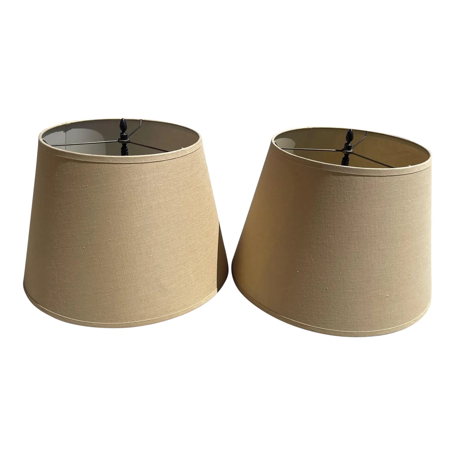 Restoration Hardware English Barrel Tan Lamp Shades W/ Antique Brass ...