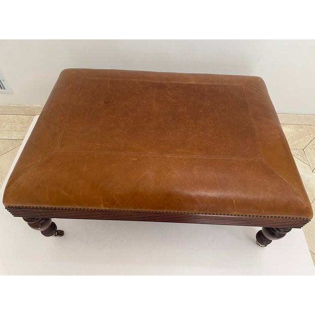 Victorian English Style Leather Ottoman With Brass Casters and Nailhead ...