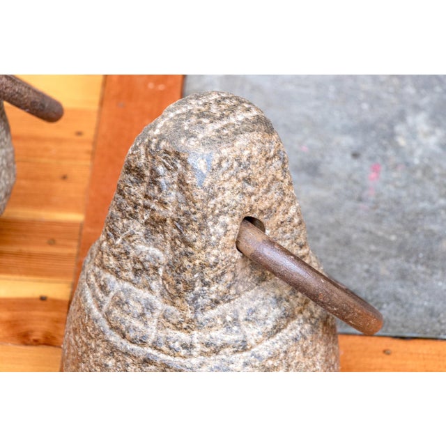 Primitive Carved Stone and Iron Ring Door Stops—A Pair | Chairish