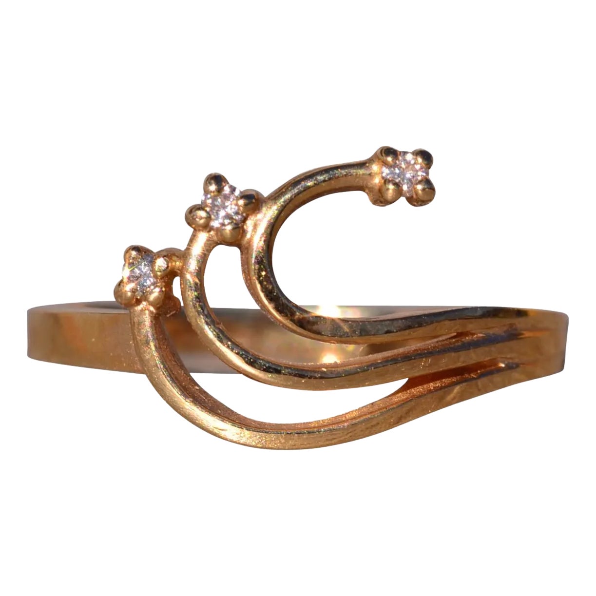 The Waves: Yellow Gold and Natural Diamond Triple Wave Ring | Chairish