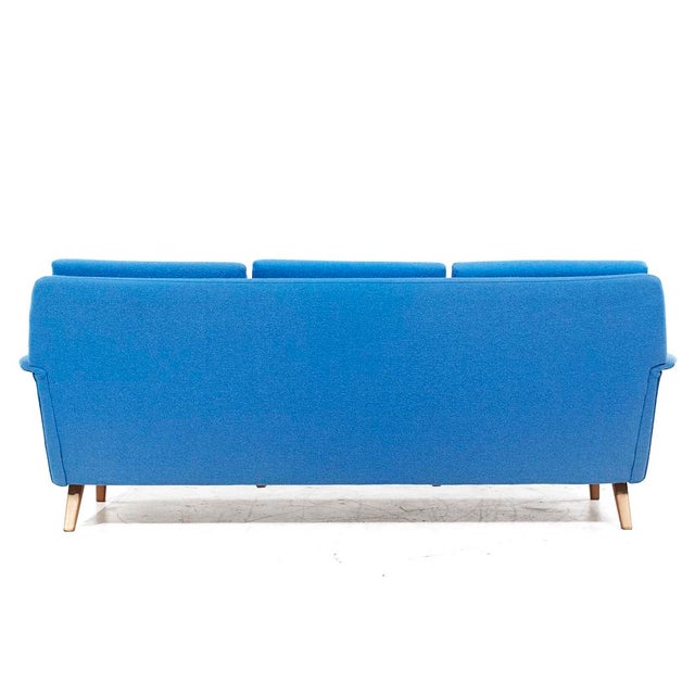 Finn Juhl Style Mid Century Danish Teak Blue Sofa | Chairish