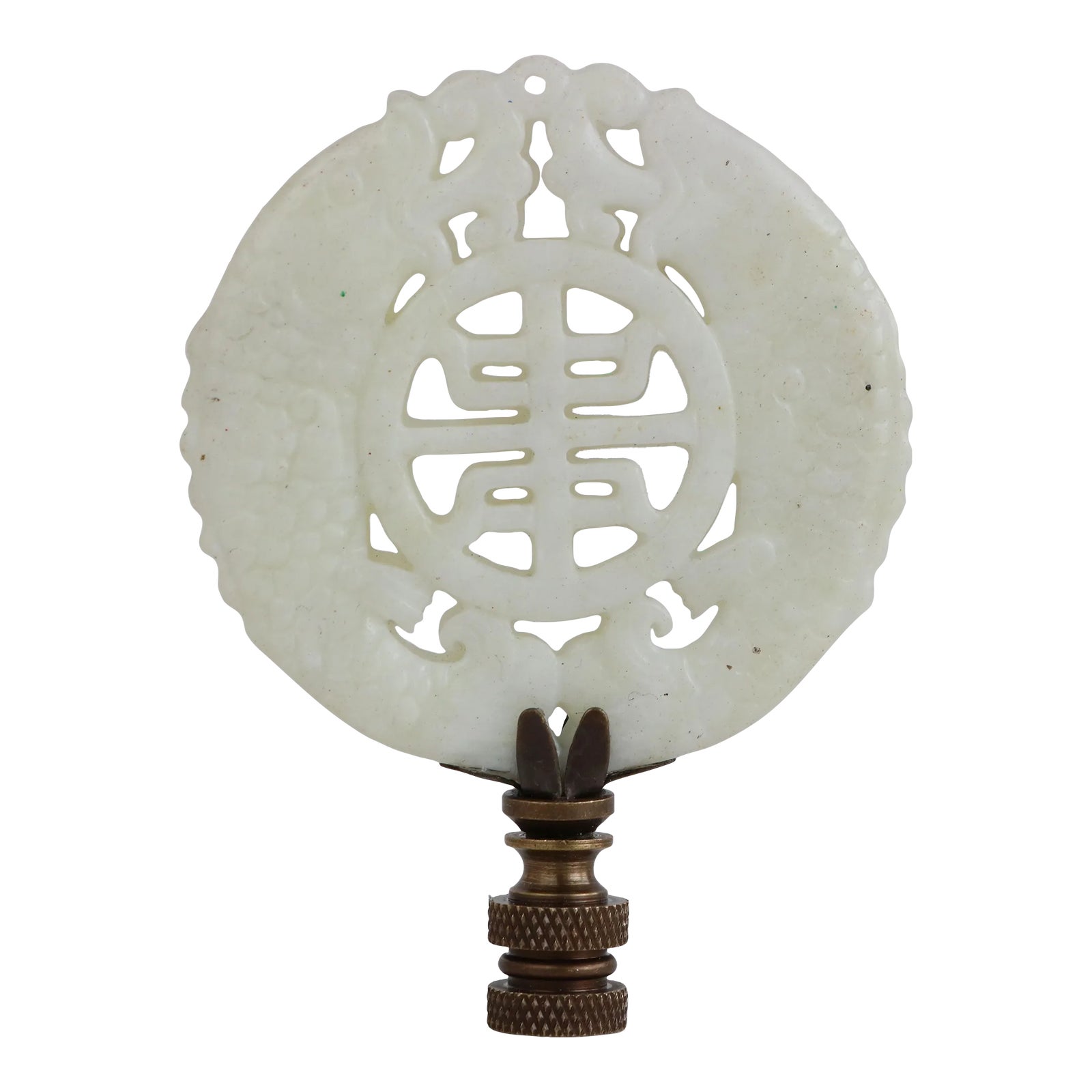 Chinese Longevity Symbol Carved Stone Lamp Finial on Bronze Hardware ...