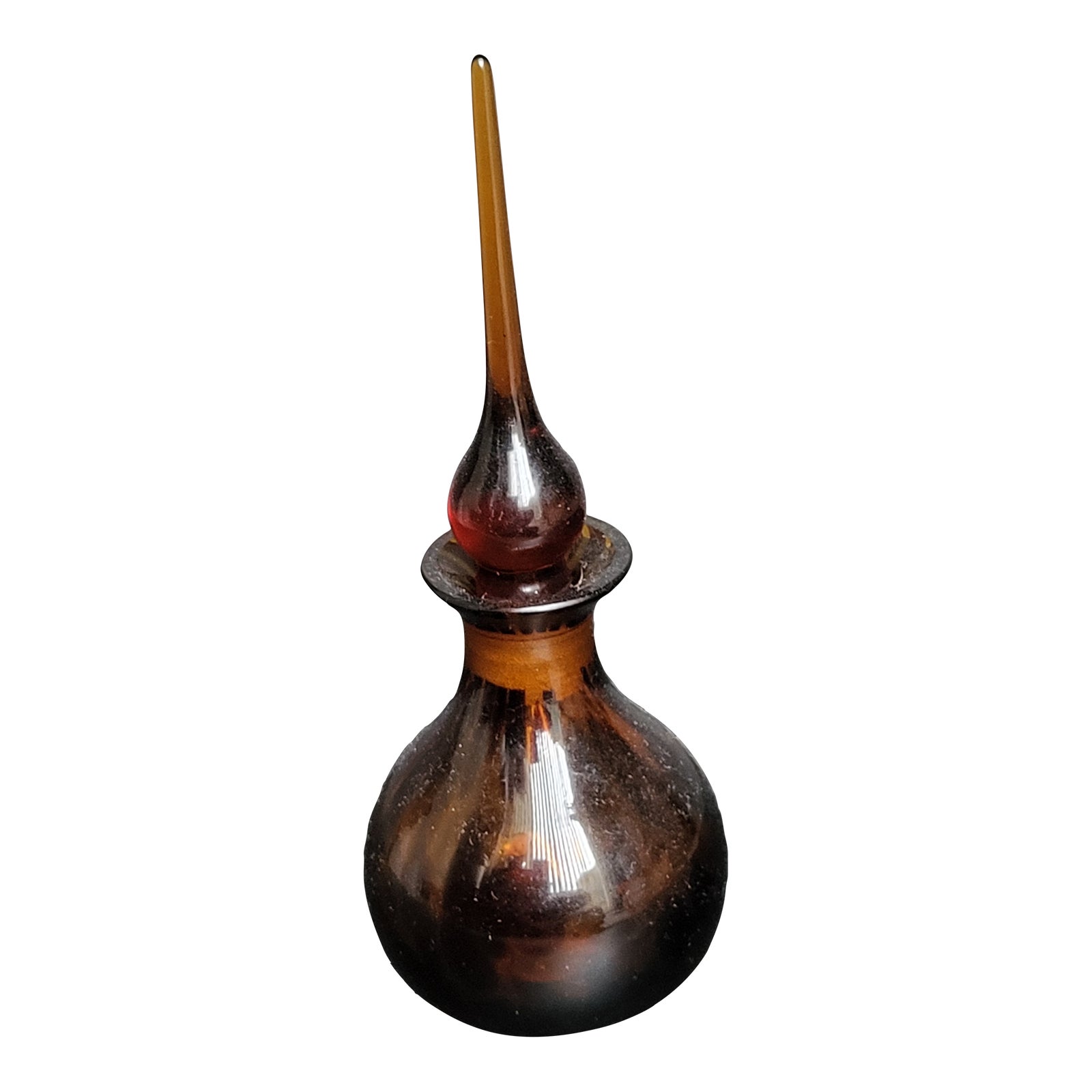 1980s Amber Crystal Art Glass Perfume Bottle | Chairish