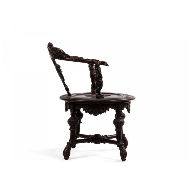 Italian Renaissance Style Round Back Walnut Armchair | Chairish