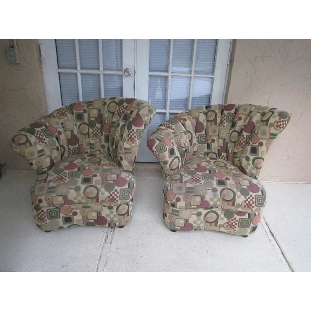 1990s Vintage Scalloped Asymmetrical Lounge Chairs - Set of 2 | Chairish