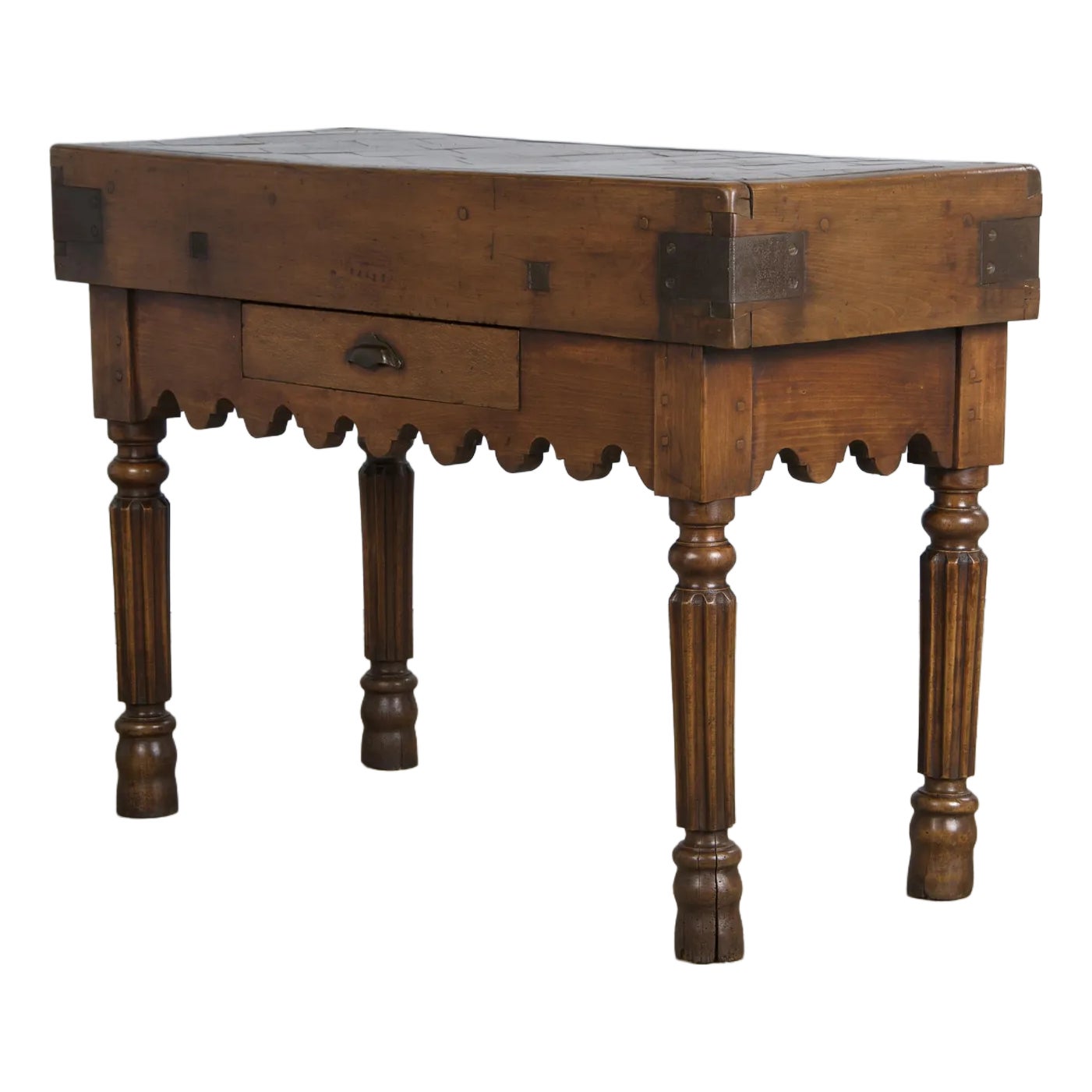 19th Century French Parisian Carved Maple Butcher Block Table | Chairish