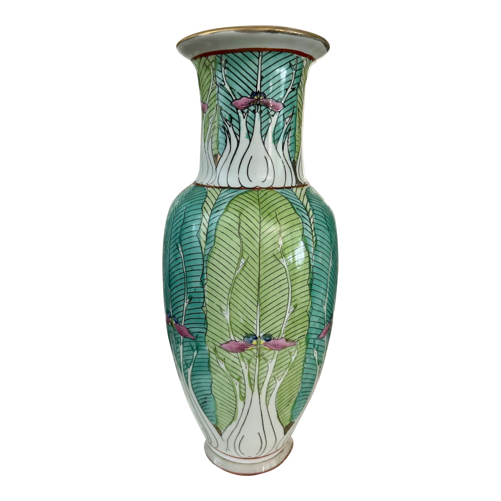 Vintage Chinoiserie Bok Choy Porcelain Vase | Chairish