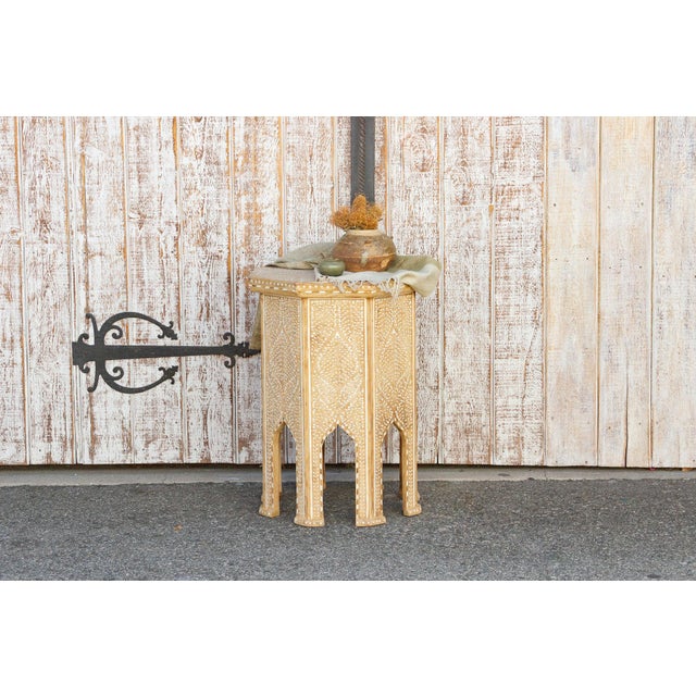 Enchanting Bleached Tall Inlaid End Table | Chairish