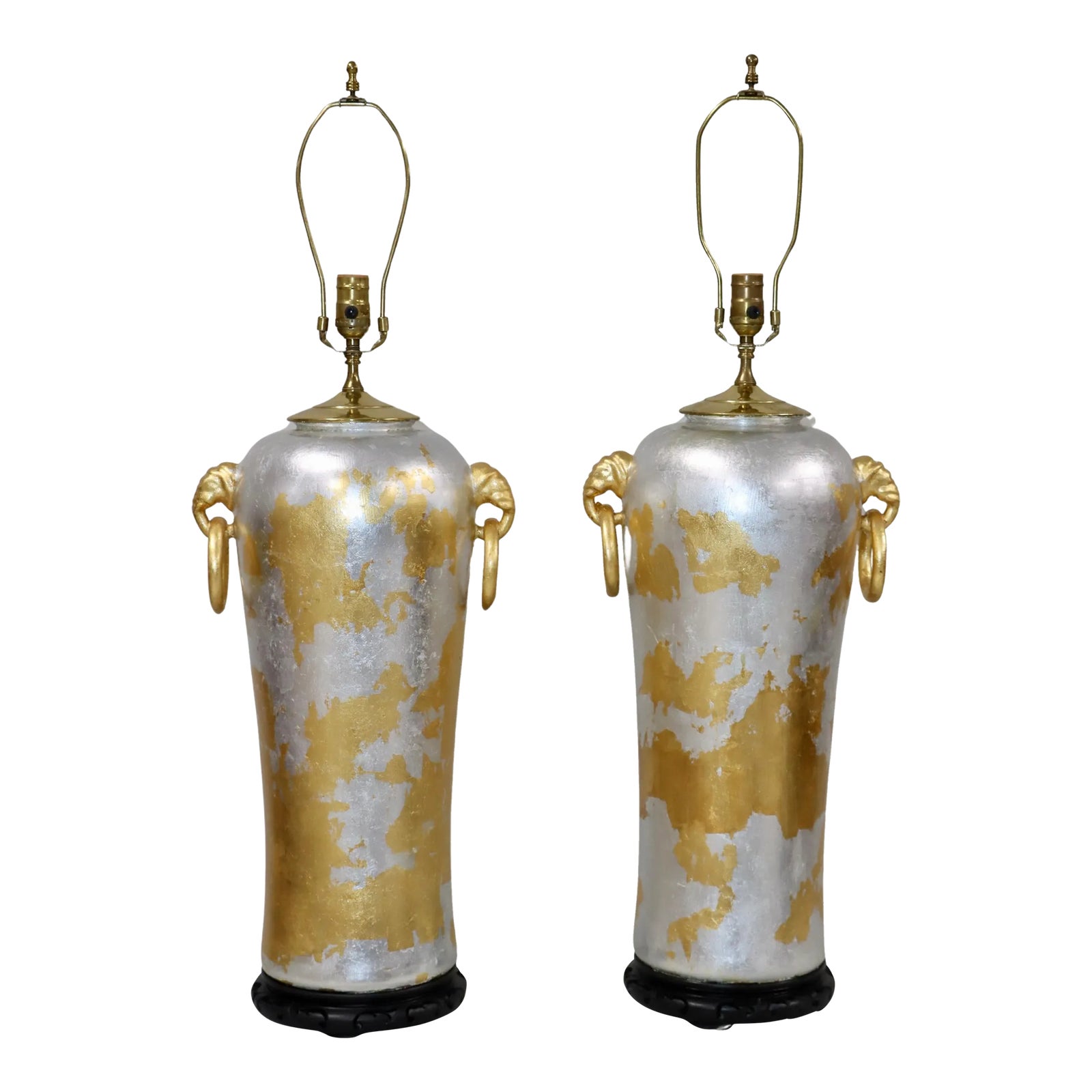 Custom Made Hand Painted Signed Large Table Lamps - A Pair | Chairish