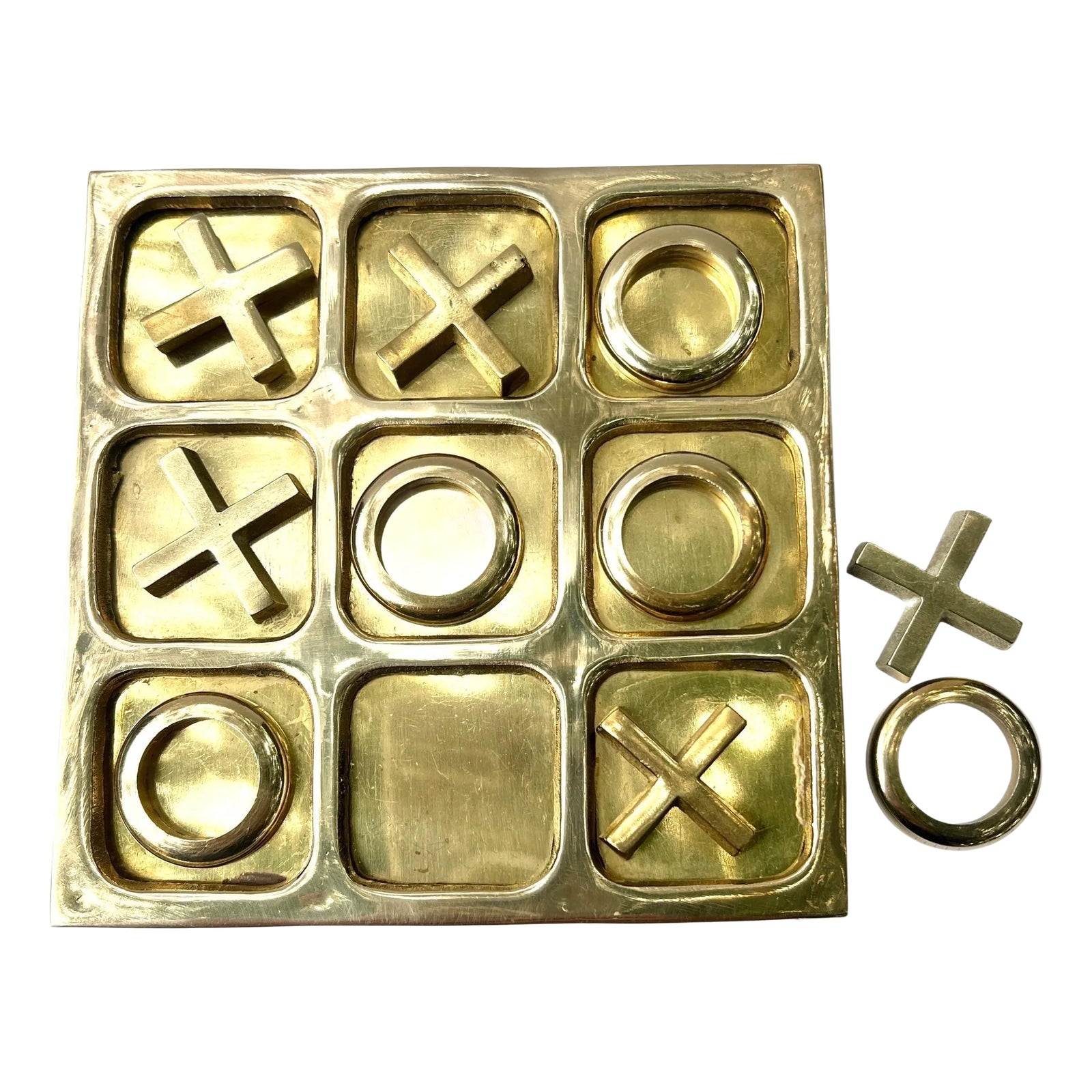 Solid Brass Tic-Tac-Do Board with Brass X's and O's | Chairish