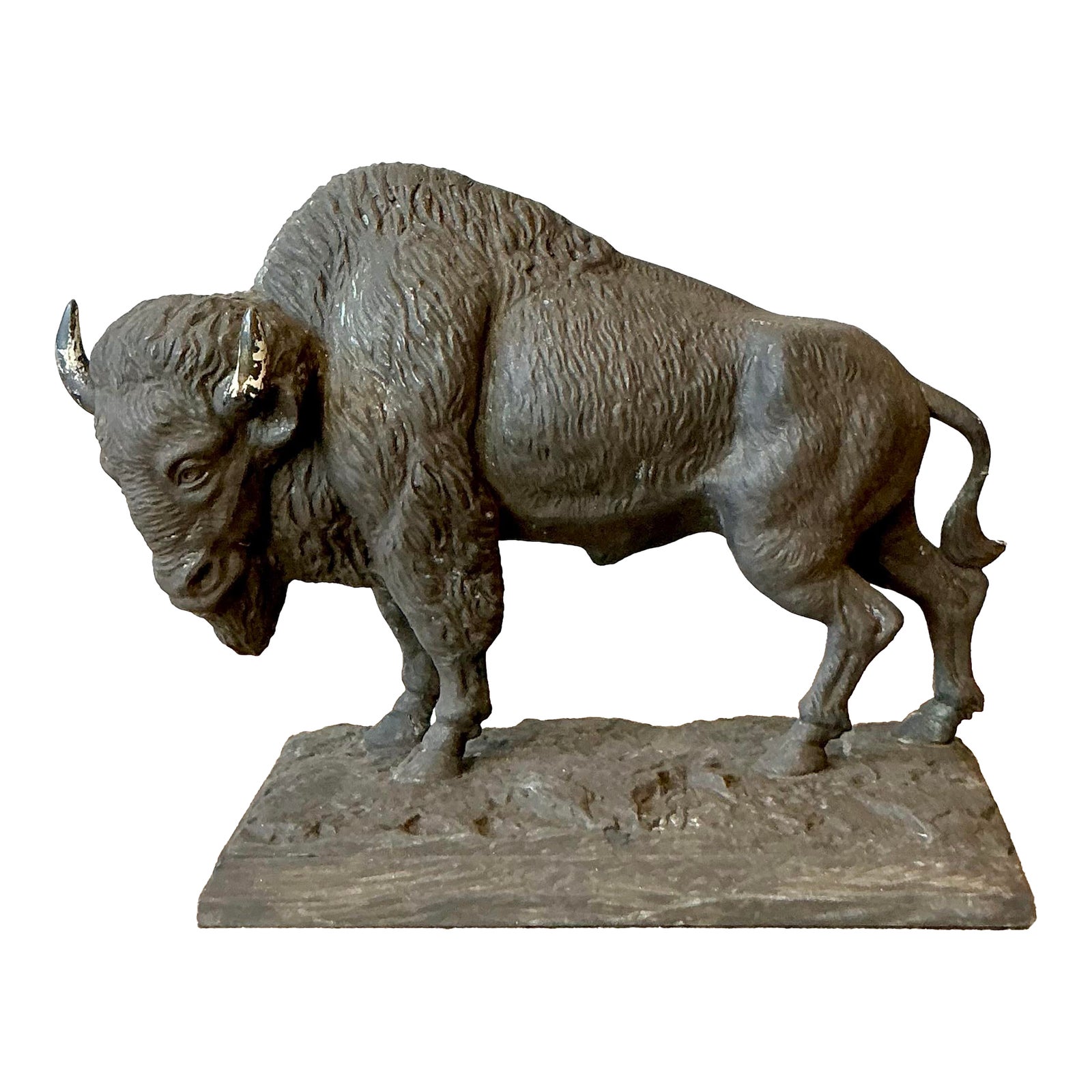 Vintage Boho Cast Buffalo Statue | Chairish