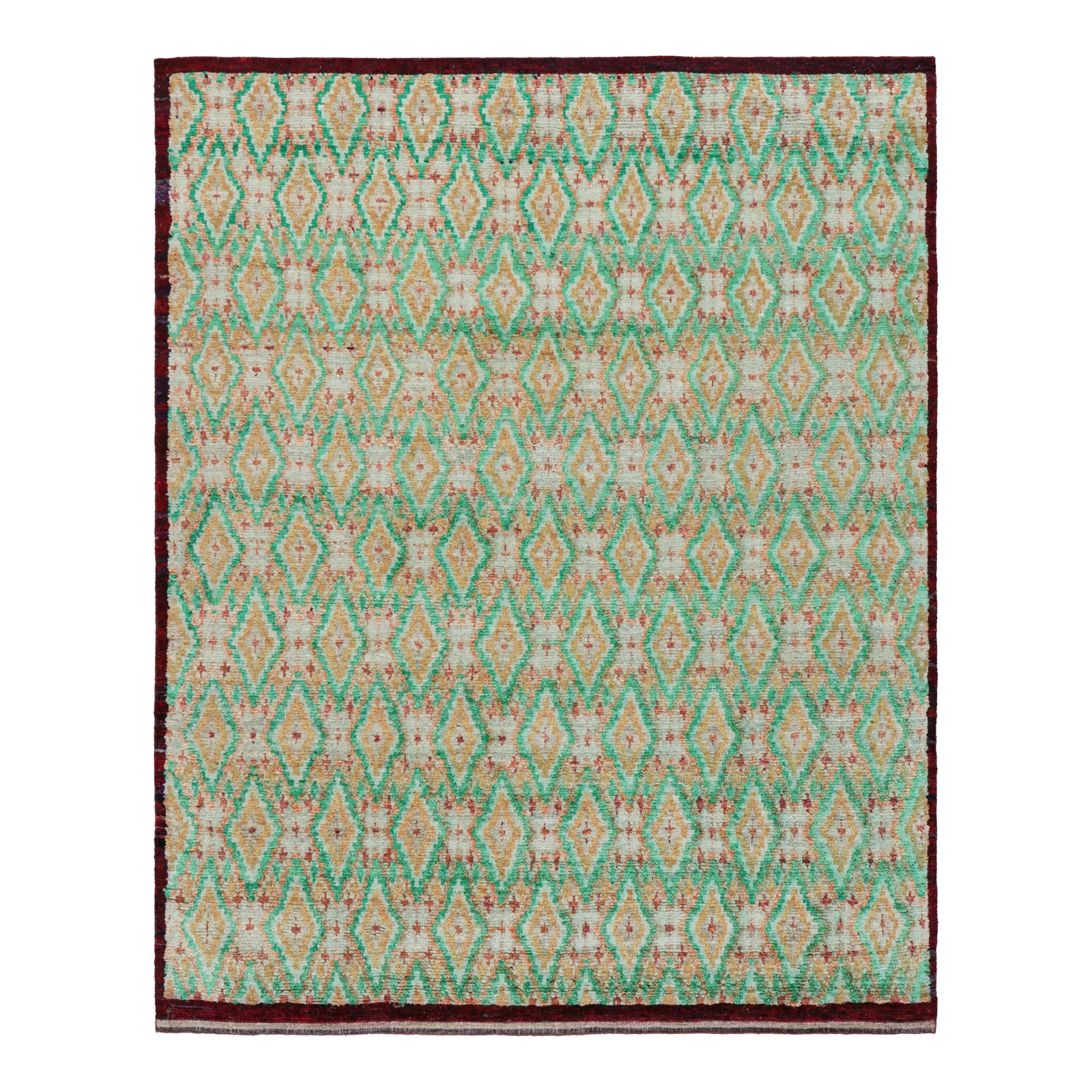 Rug & Kilim’s Moroccan Style Rug in Green and Gold Diamond Patterns ...