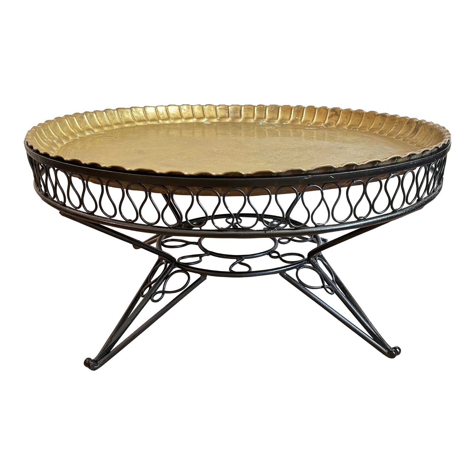 1950s Mid Century Morrocan Style Wrought Iron Tray Table With Brass ...