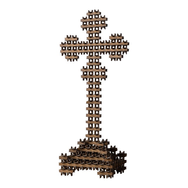 Tramp Art Crown of Thorns Standing Cross | Chairish