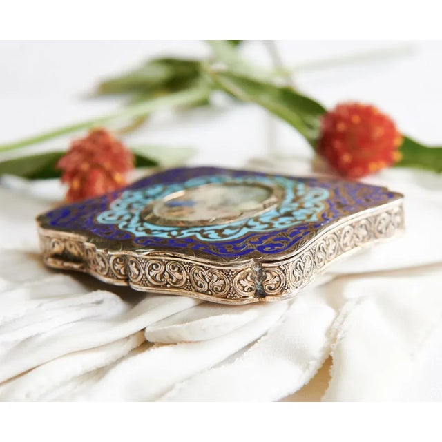 Antique European Silver Gilt Enamel Hand Painted Compact Box | Chairish