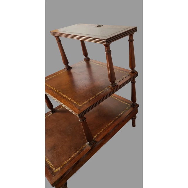 Early 20th Century Antique Leather Top Three Tiered Library Steps ...