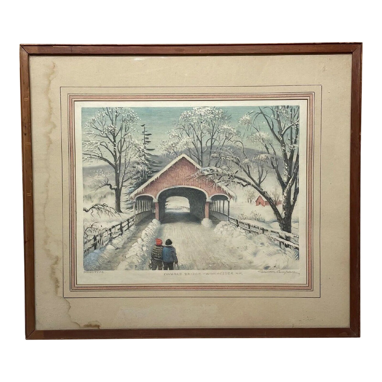Rare Blendon Reed Campbell Covered Bridge Winchester Nh Winter Monotype ...